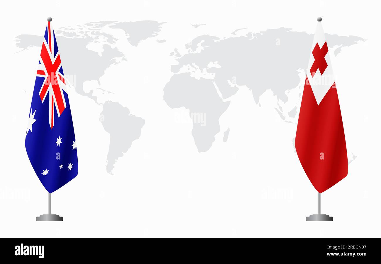 Australia and Tonga flags for official meeting against background of ...