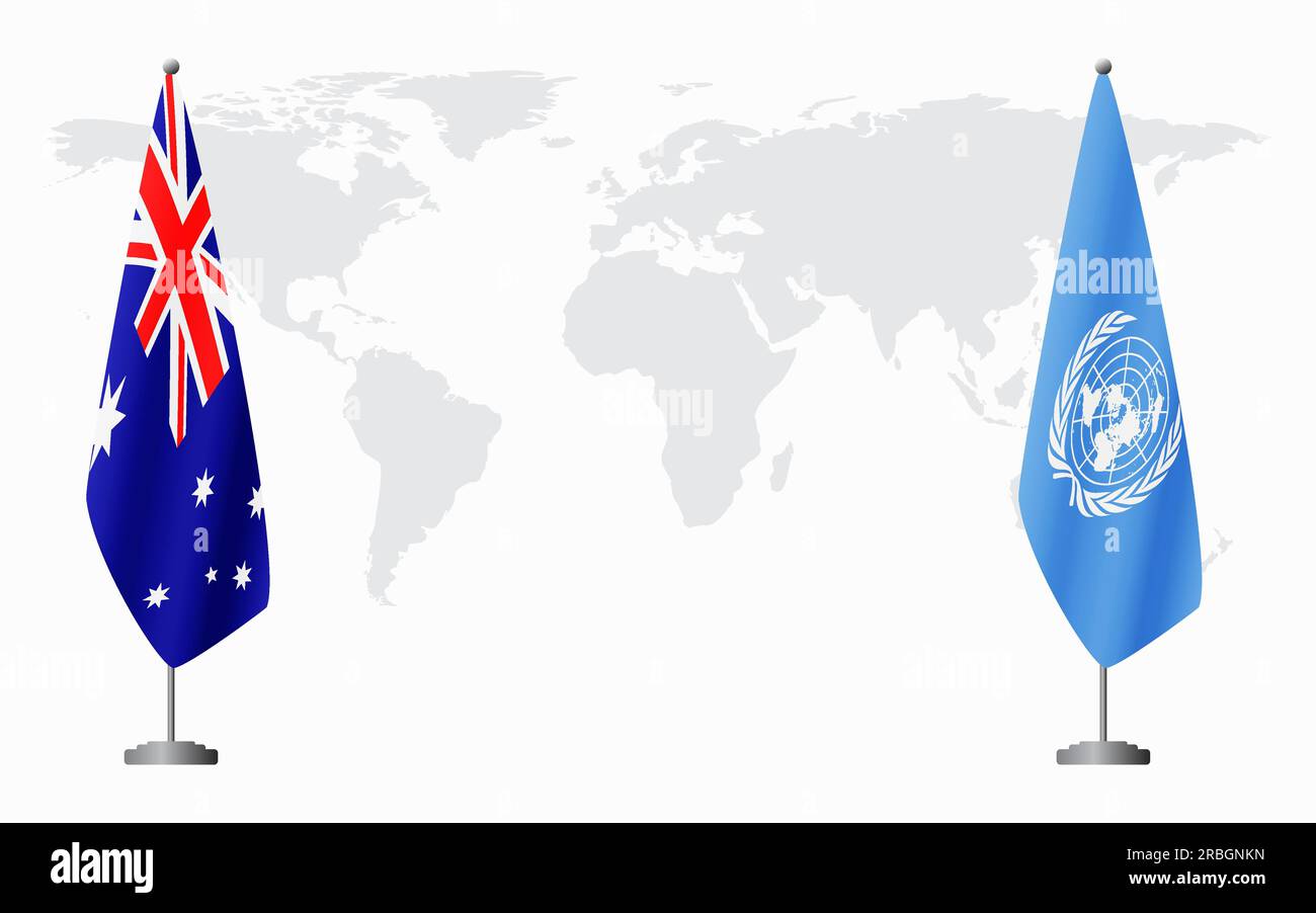 Australia and United Nations flags for official meeting against ...