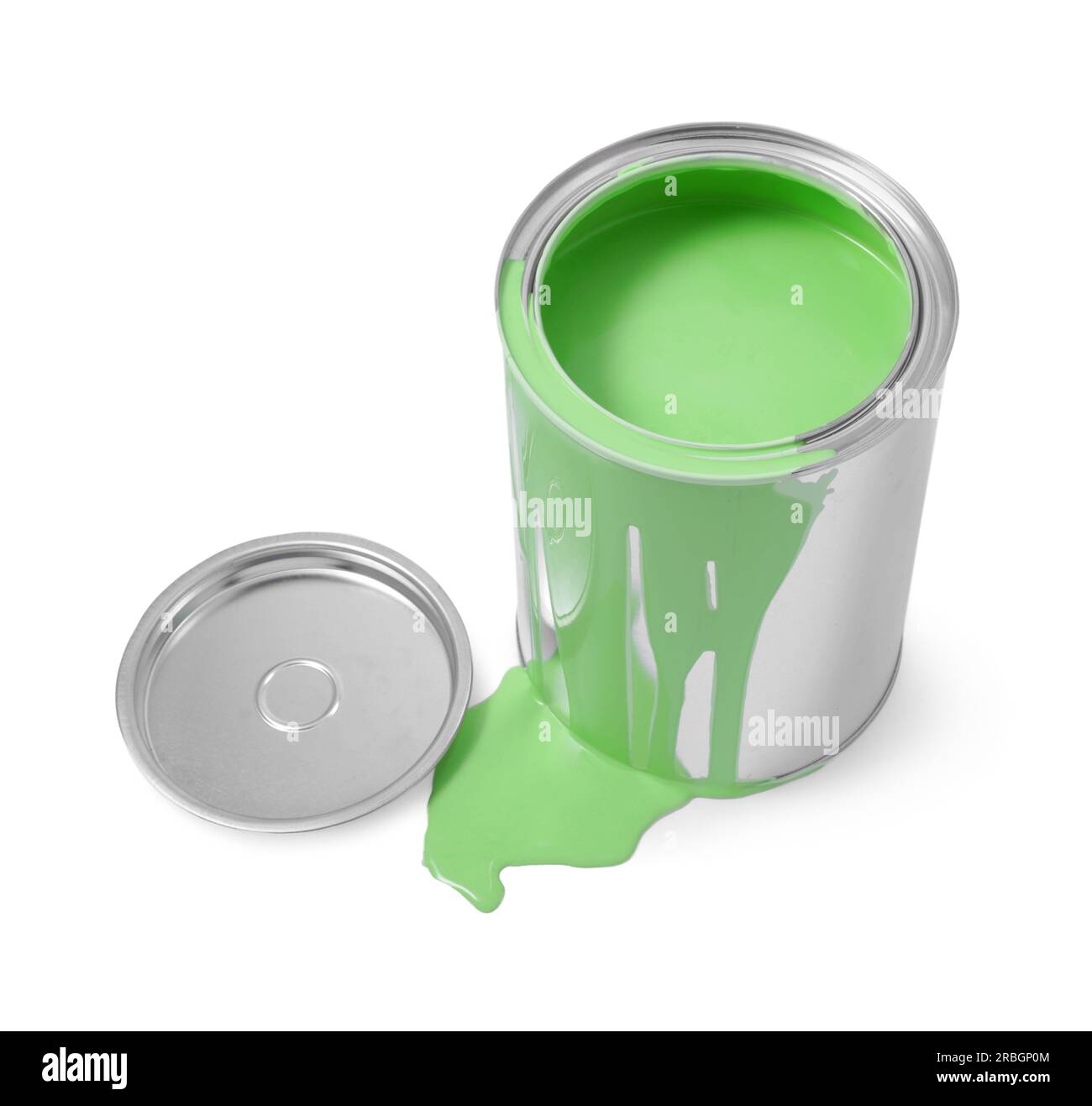 Can of light green paint isolated on white Stock Photo - Alamy