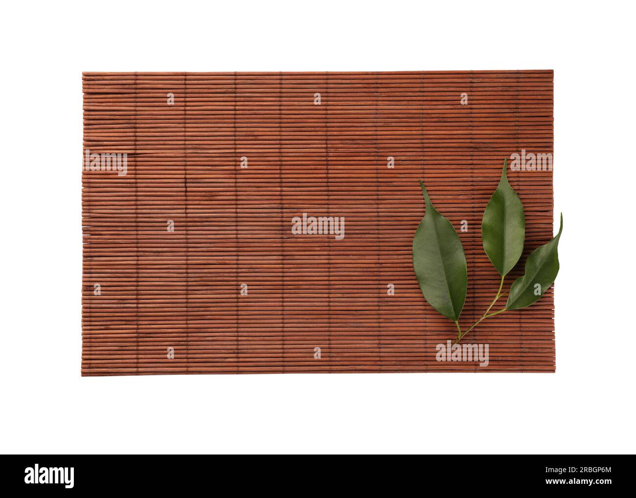 Sushi mat made of bamboo and leaves on white background, top view Stock ...