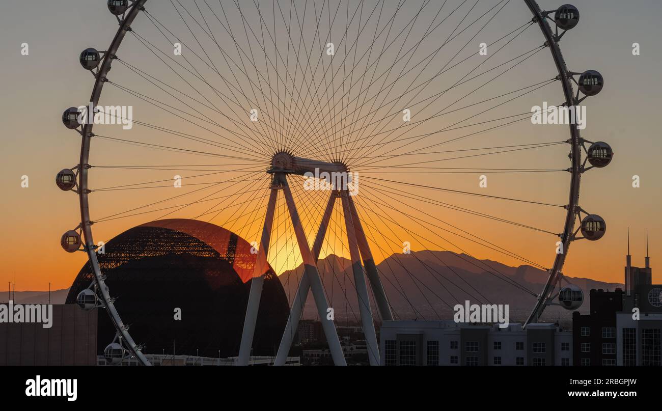 High Roller Observation Wheel and The Sphere shown at sunrise Stock ...