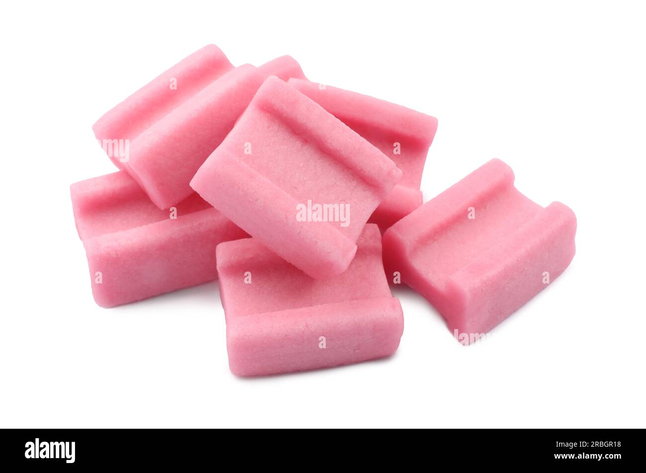 Pile of tasty pink chewing gums on white background Stock Photo - Alamy