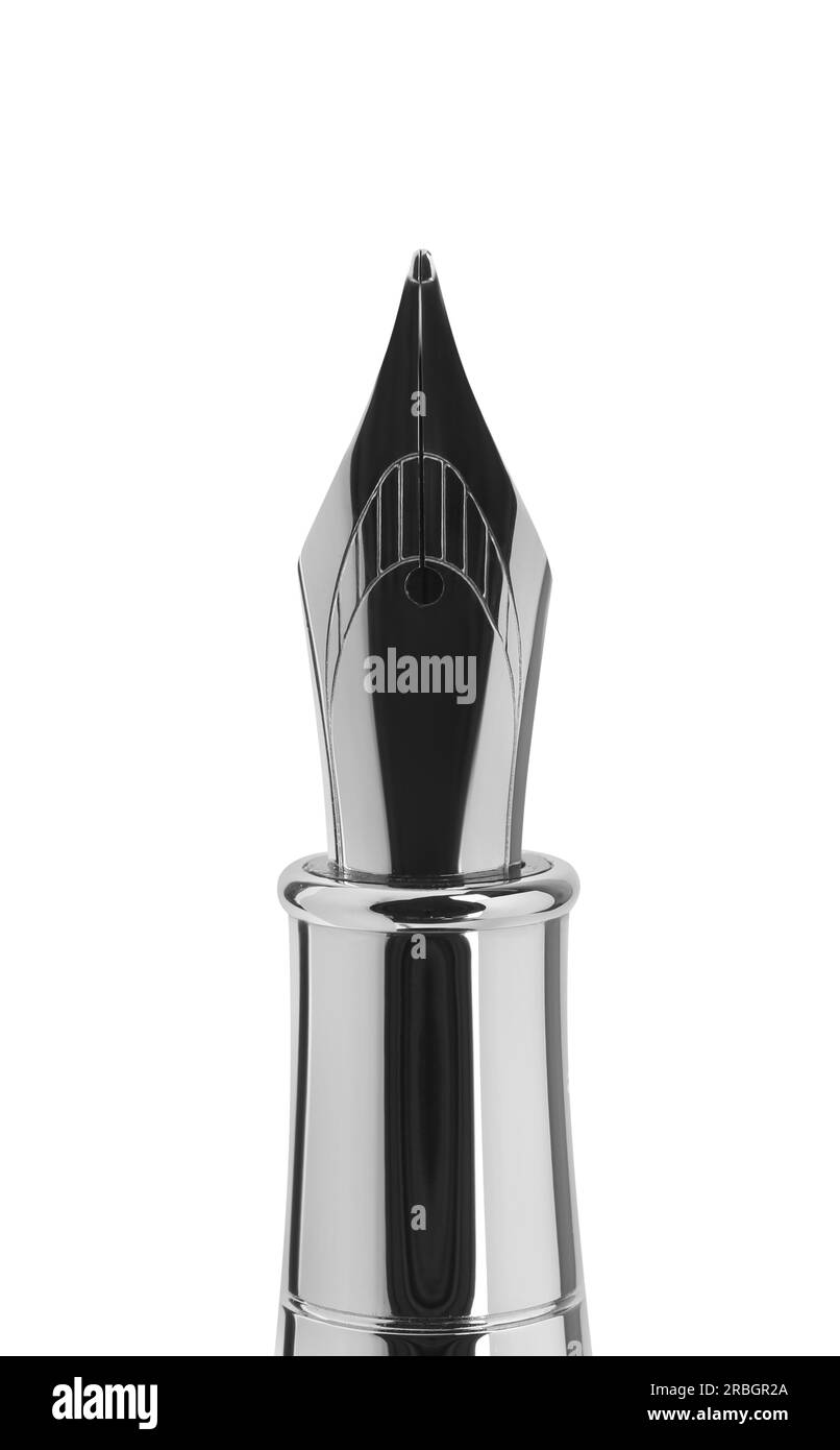 Stylish silver fountain pen isolated on white Stock Photo - Alamy
