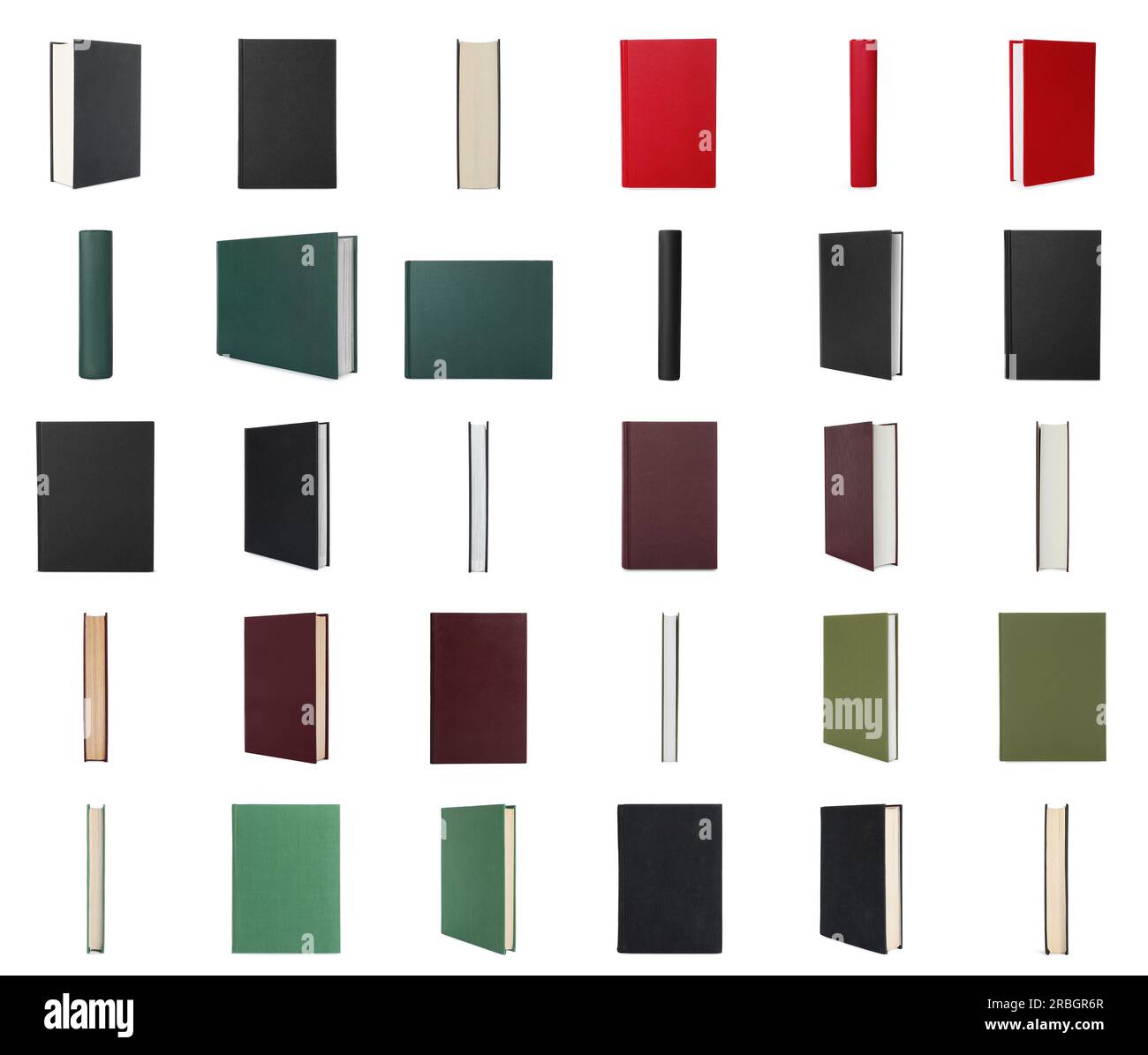 Collage with hardcover books on white background, different sides Stock ...