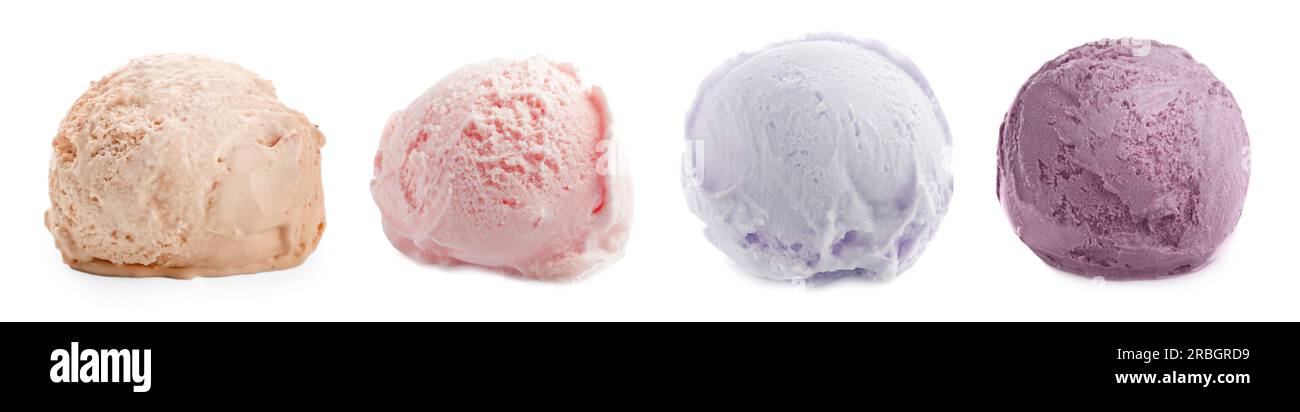 Set of ice cream scoops of different colors and flavors isolated on ...