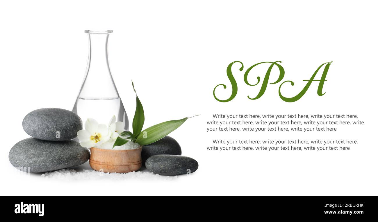 Composition with spa stones on white background. Banner design with ...