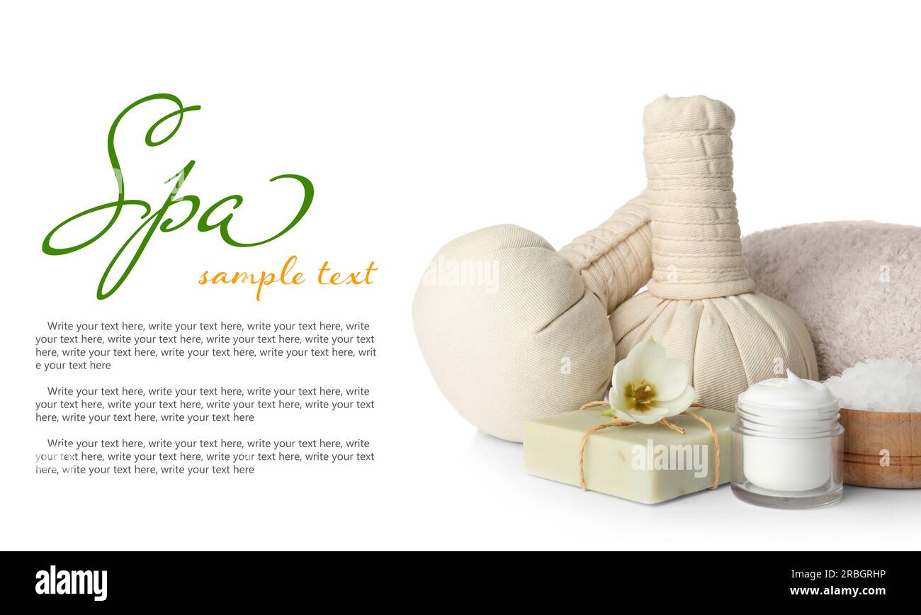 Spa supplies on white background. Banner design with space for text ...