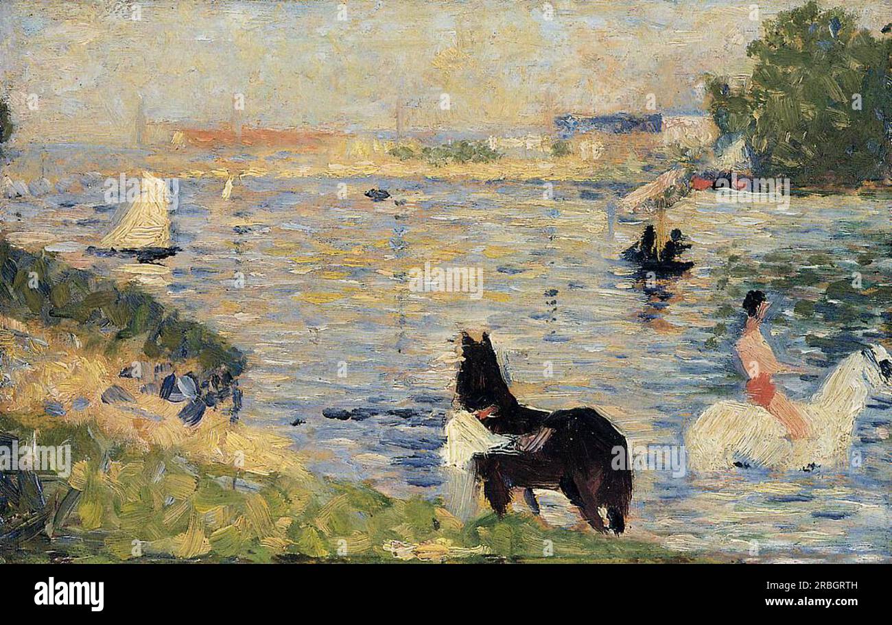 Horses in the Water 1883; France by Georges Seurat Stock Photo - Alamy