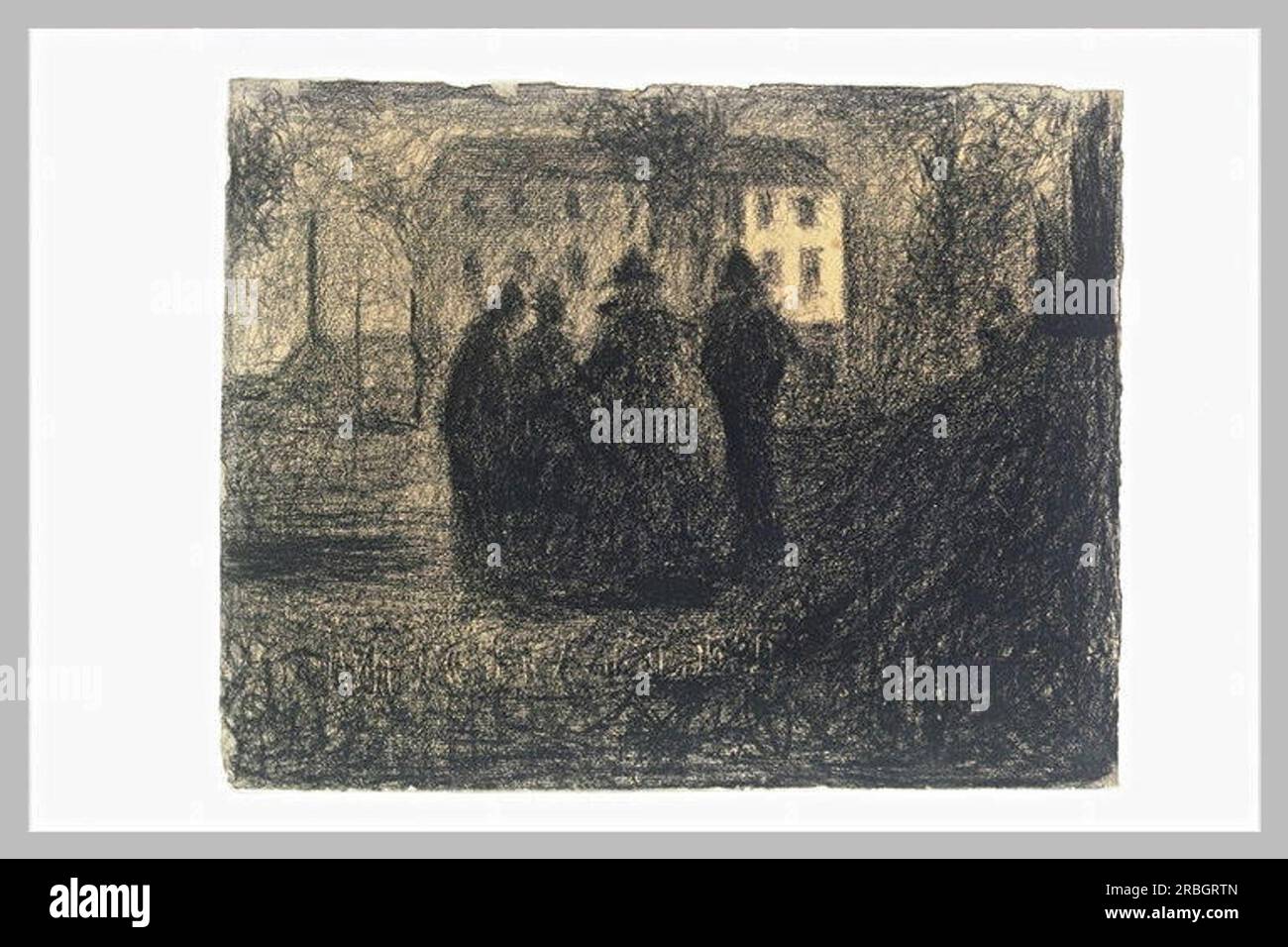 Group of figures in front of a house and some trees by Georges Seurat ...