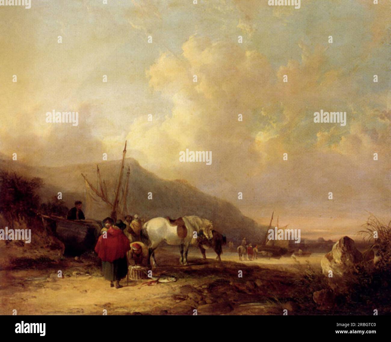 A Busy Beach Scene by William Shayer Stock Photo - Alamy