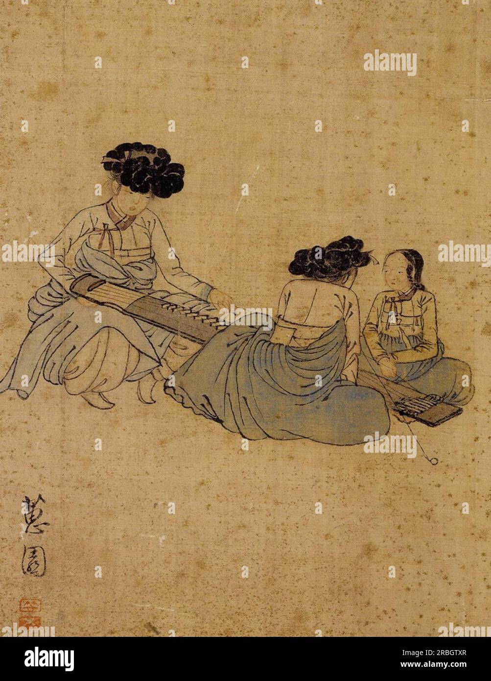Women Playing Geomungo 1800 by Shin Yoon-bok Stock Photo - Alamy