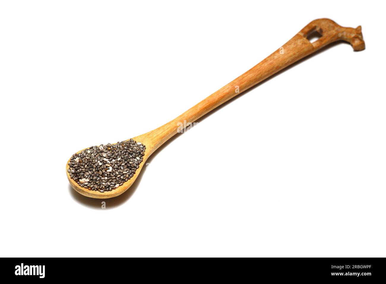 Chia seeds in wooden spoon. Healthy superfood rich in Omega 3 fatty ...