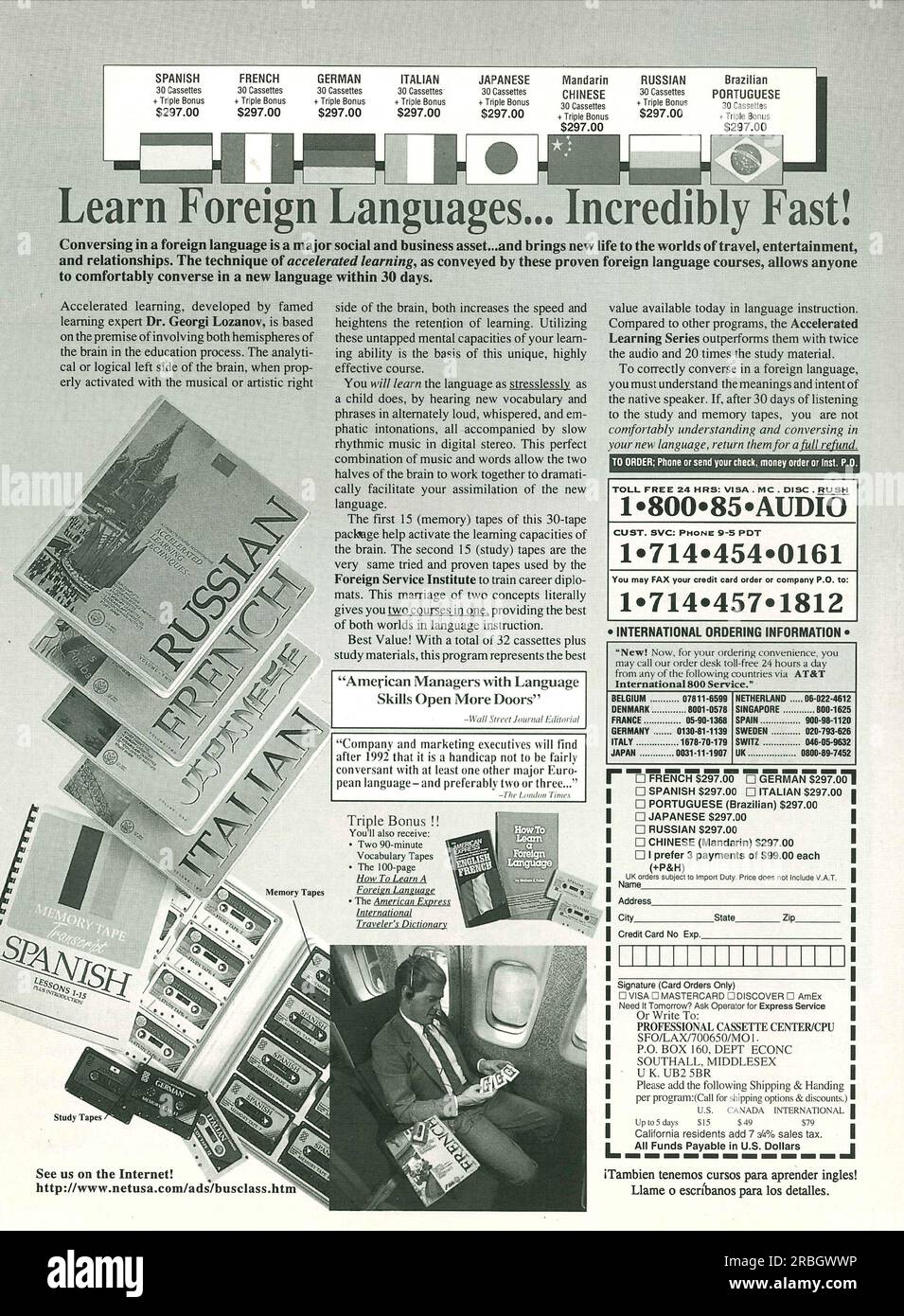 Learn foreign languages on audio cassettes netusa.com advert in a ...