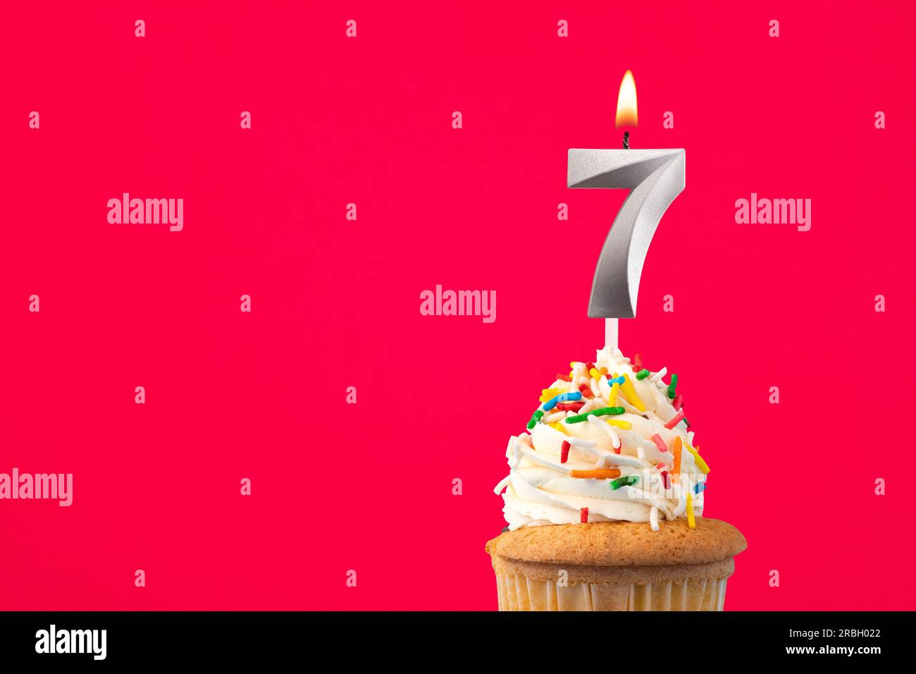 Horizontal birthday card with cake - Burning candle number 7 Stock ...