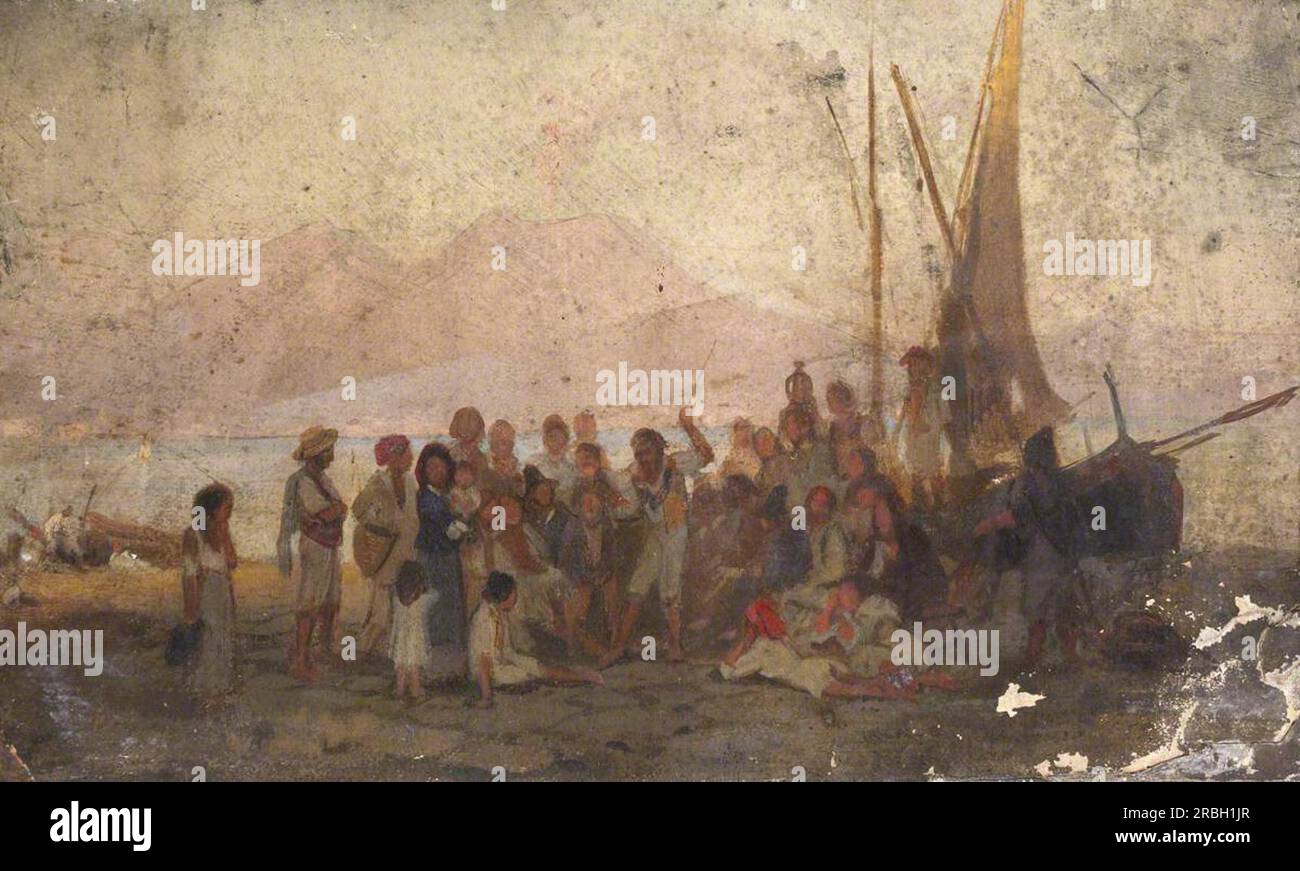 Figures by a Boat (Bay of Naples, with Vesuvius Behind) by Thomas ...