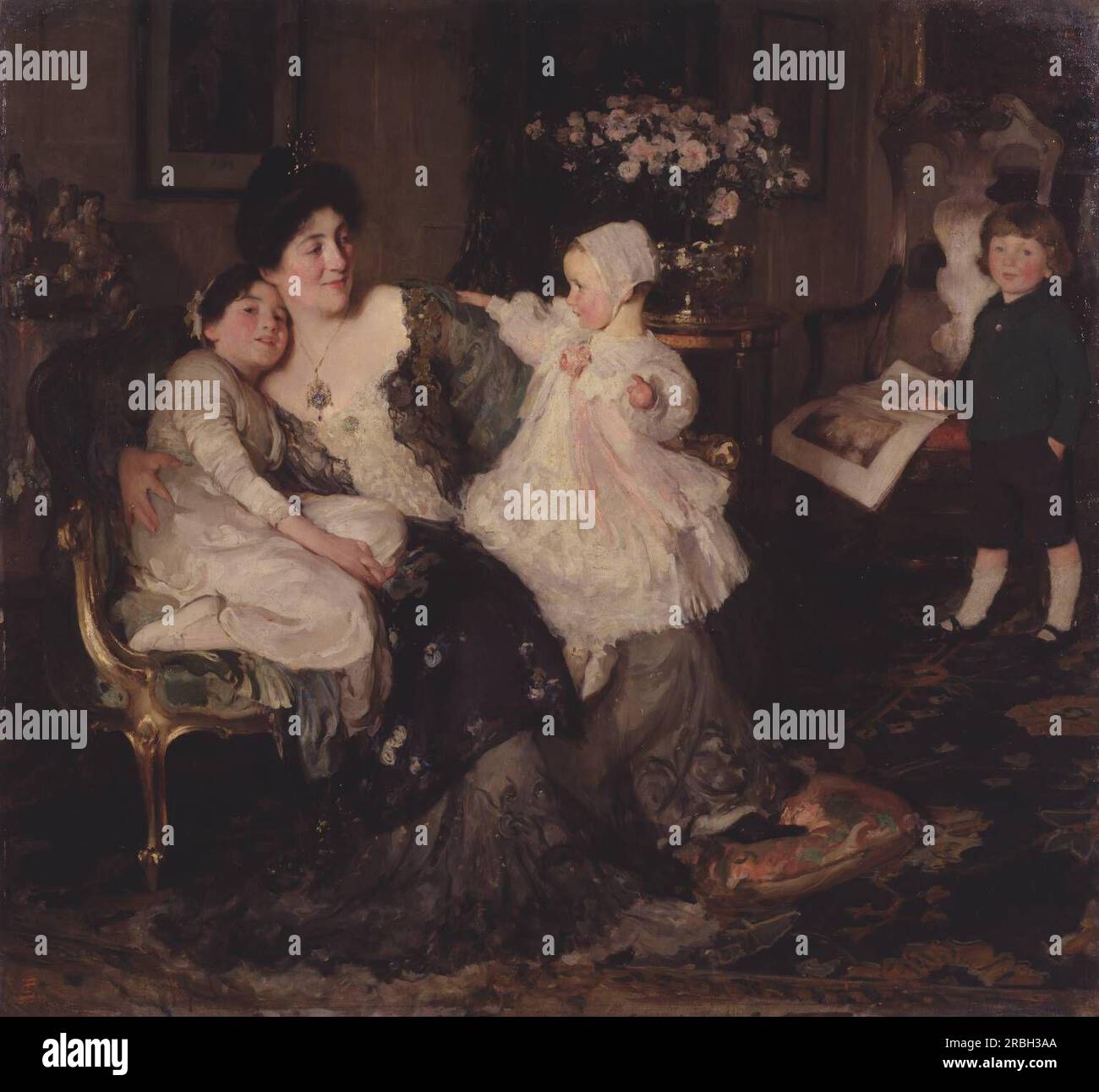 A Family Group, The Artist's Wife and Children, 'Papa Painting!' 1905 ...