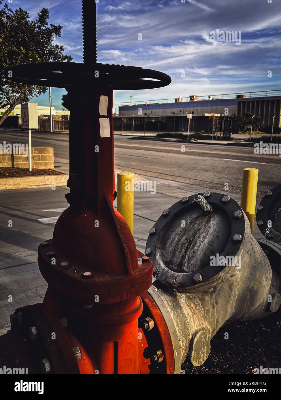 Water main pipe with back flow prevention and double block Stock Photo ...