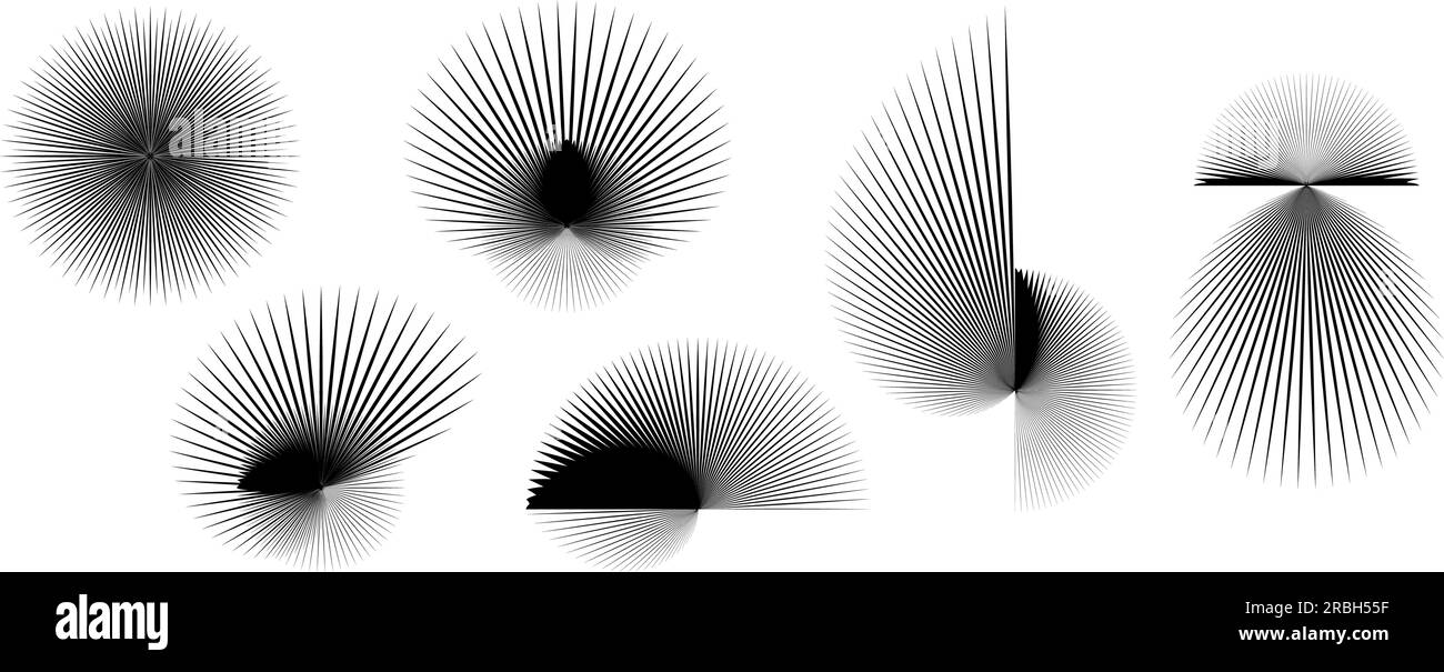 Abstract spiky elements set. Radial and spiral spokes objects ...