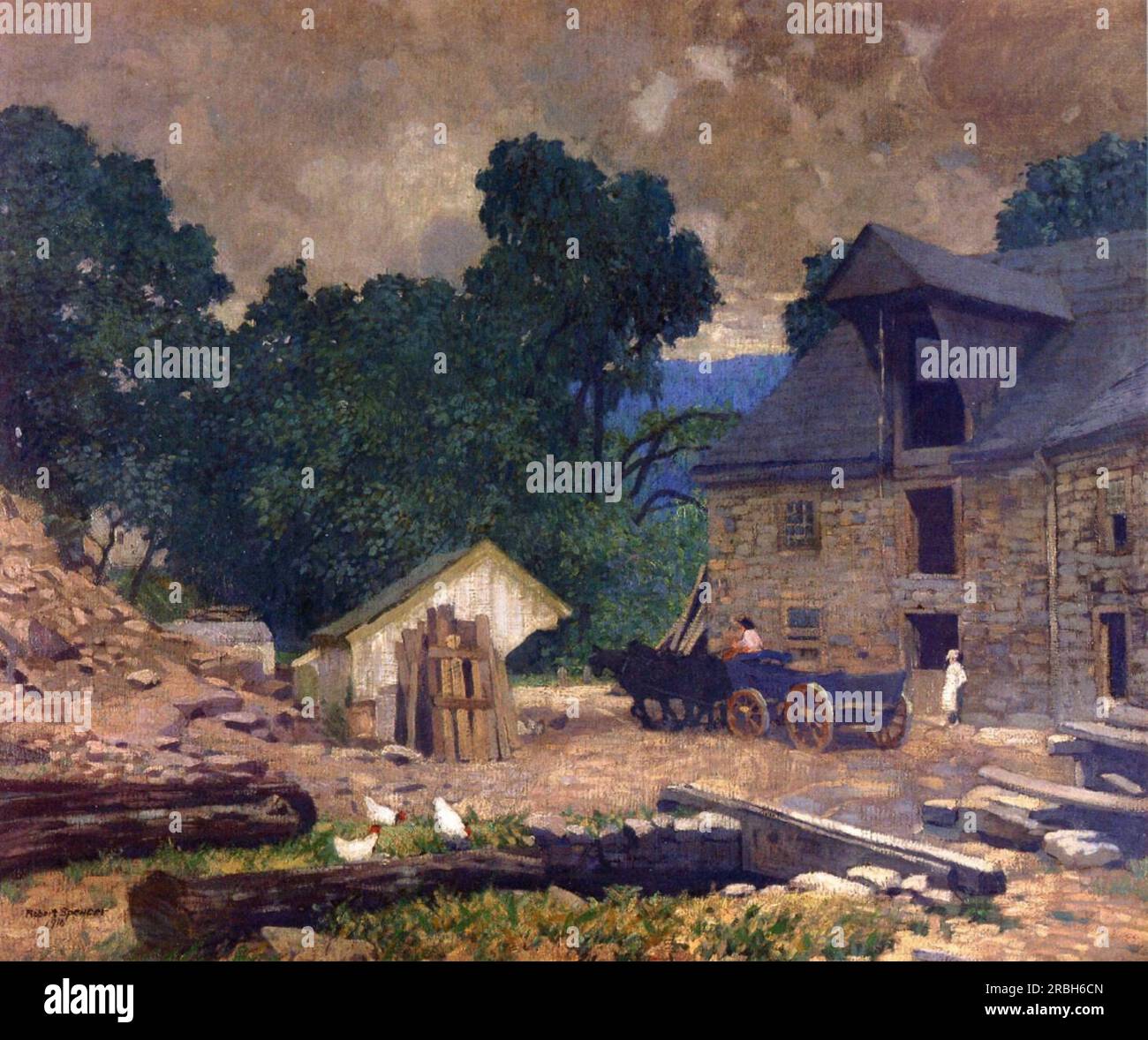 The Mill Yard 1910 by Robert Spencer Stock Photo - Alamy