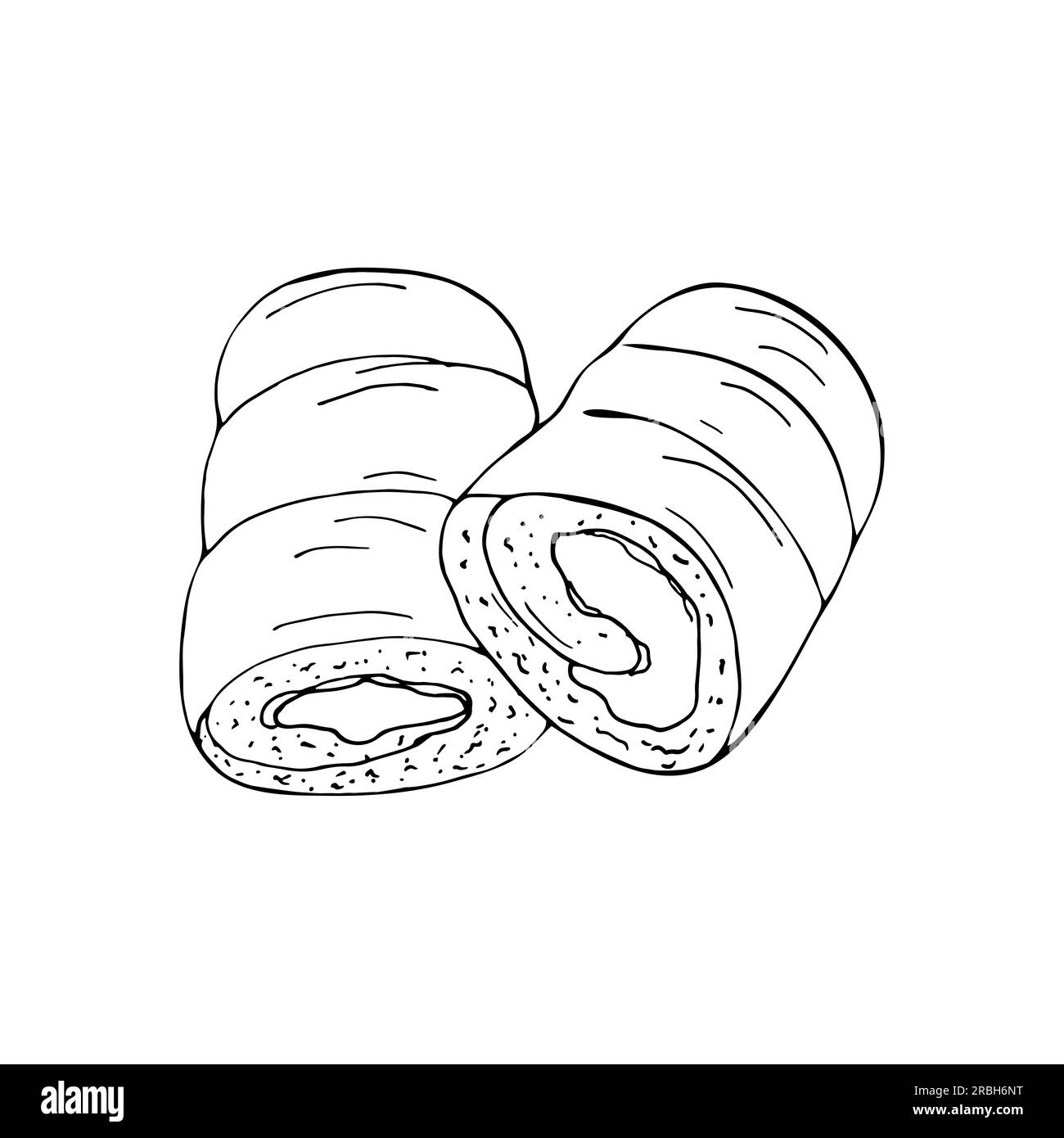 Hand-drawn two rolled buns vector illustration isolated on white ...