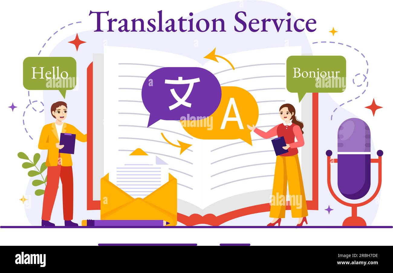 Translator Service Vector Illustration with Language Translation ...