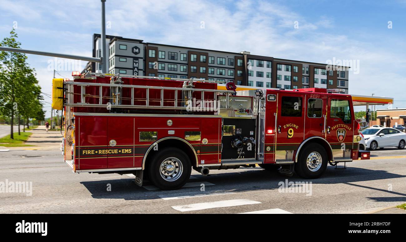 Fayetteville, AR - May 8, 2023: Fayetteville, AR fire truck responding ...