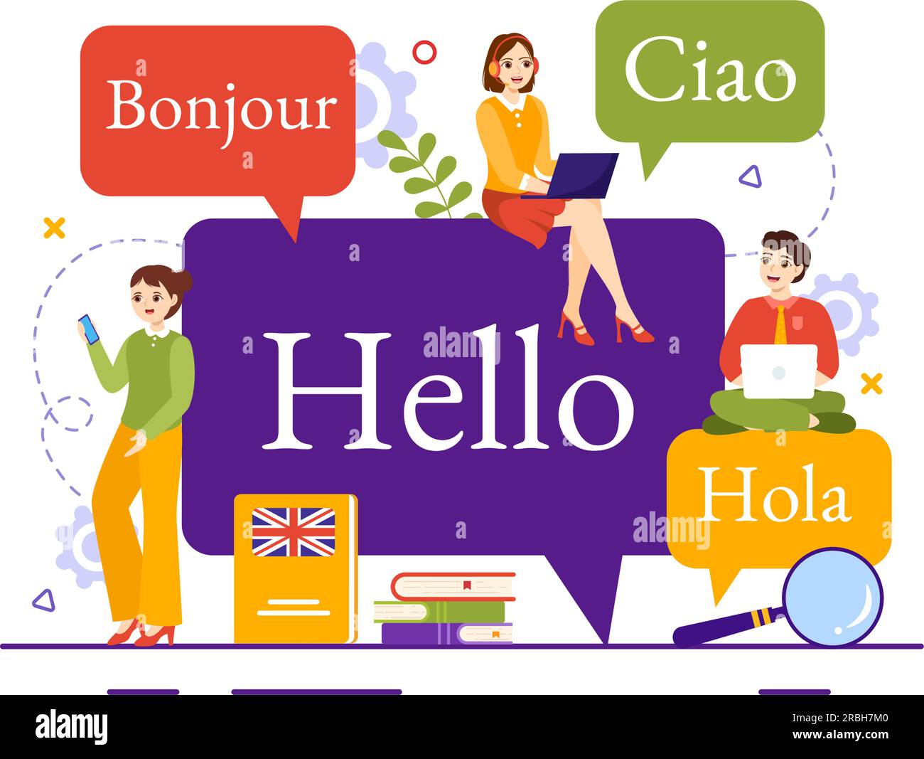 Translator Service Vector Illustration with Language Translation ...