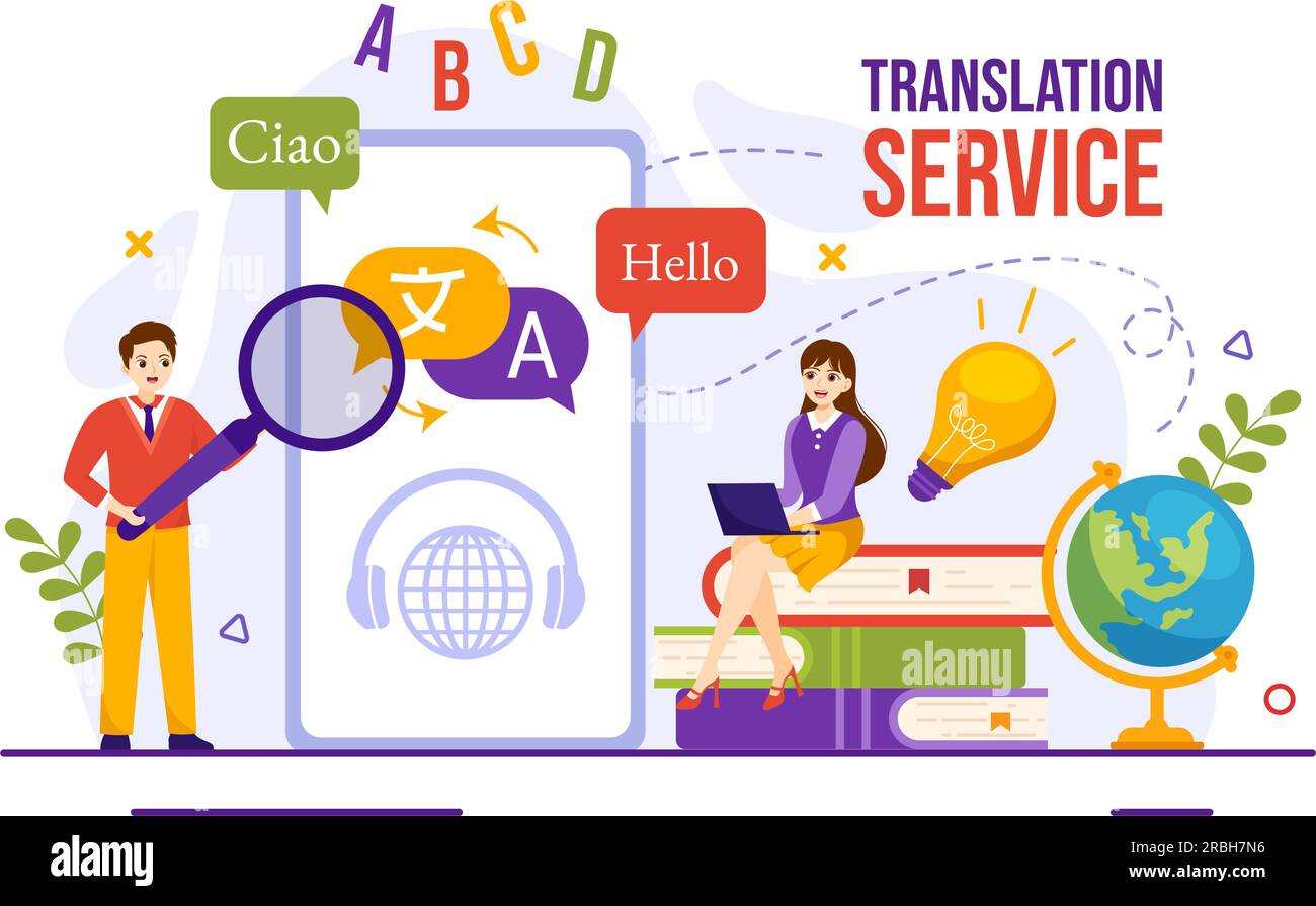 Translator Service Vector Illustration with Language Translation ...