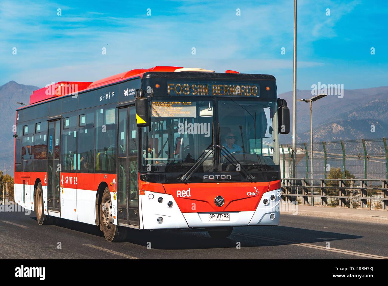 Santiago, Chile - April 11 2023: A public transport Transantiago, or ...