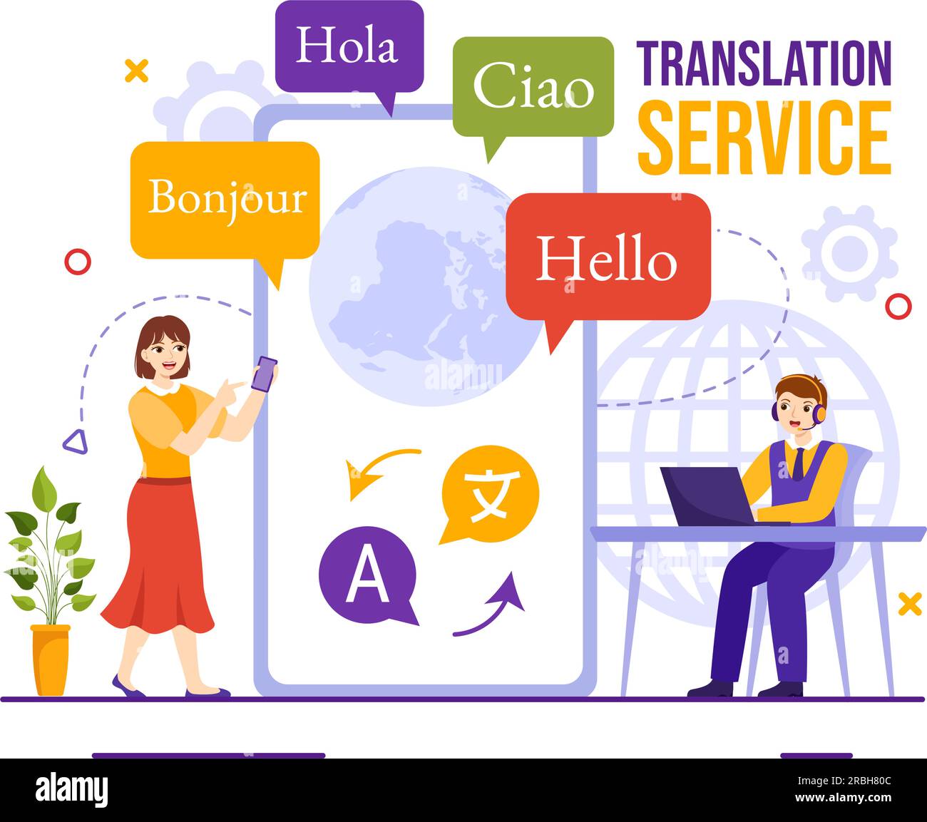 Translator Service Vector Illustration with Language Translation ...
