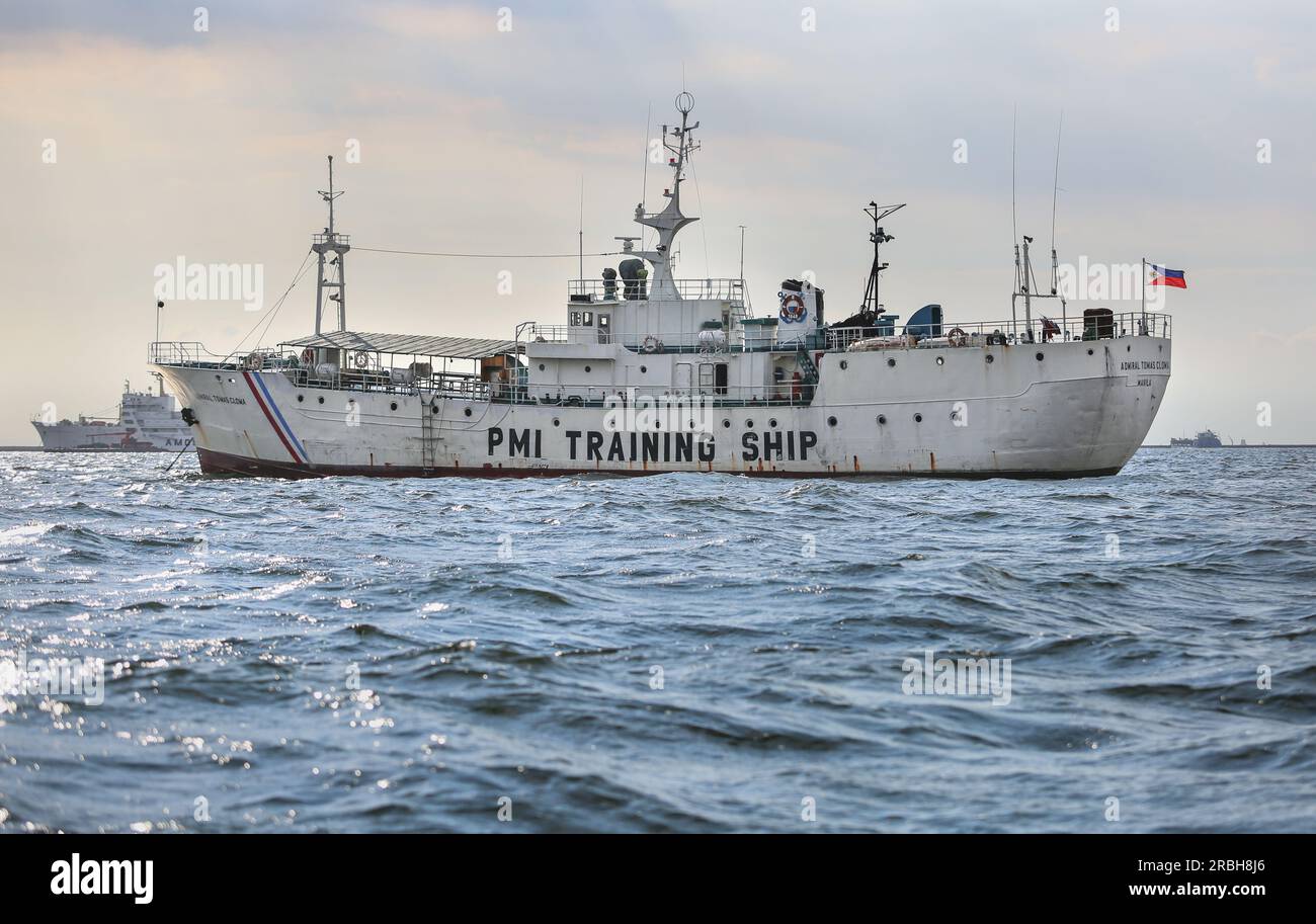 Training ship Admiral Tomas Cloma anchored in Manila Bay Philippines ...