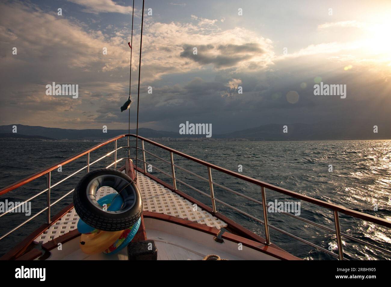 Railing on cruise sailing boat towards Split, Croatia Stock Photo - Alamy