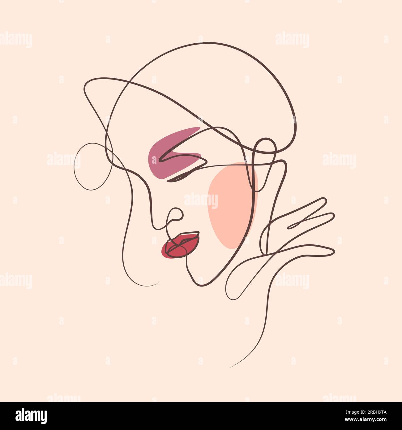 calligraphy art and boho shape of woman face in feminist and beauty ...