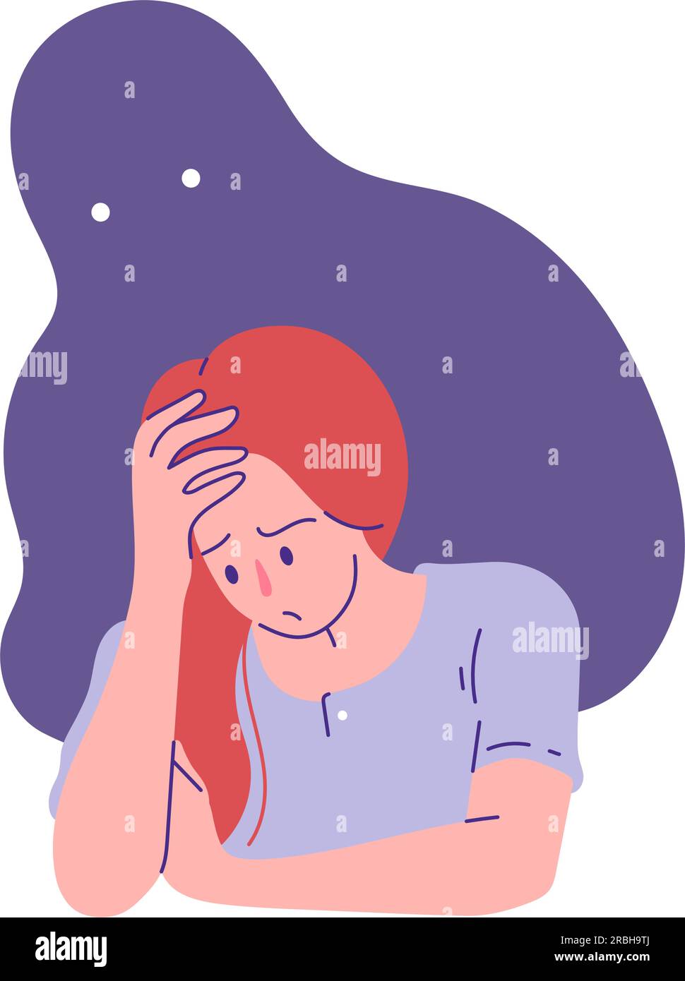 suffering female flat linear vector illustration.mental health and ...