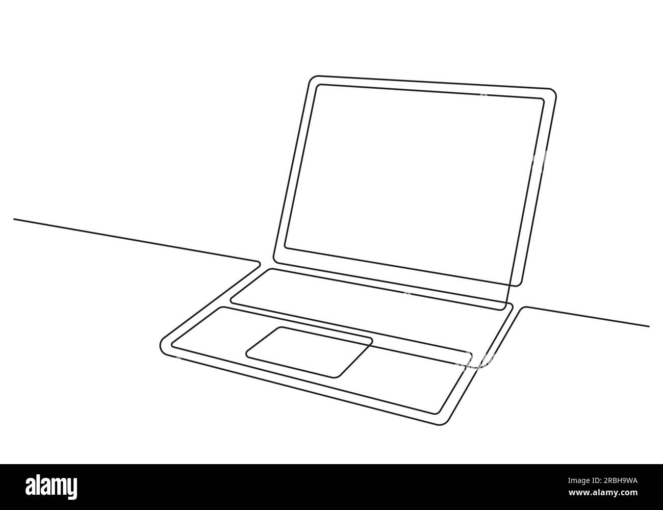 One Line Drawing Laptop on Desk. Minimalism and Stylish Digital Workspace Concept vector ...