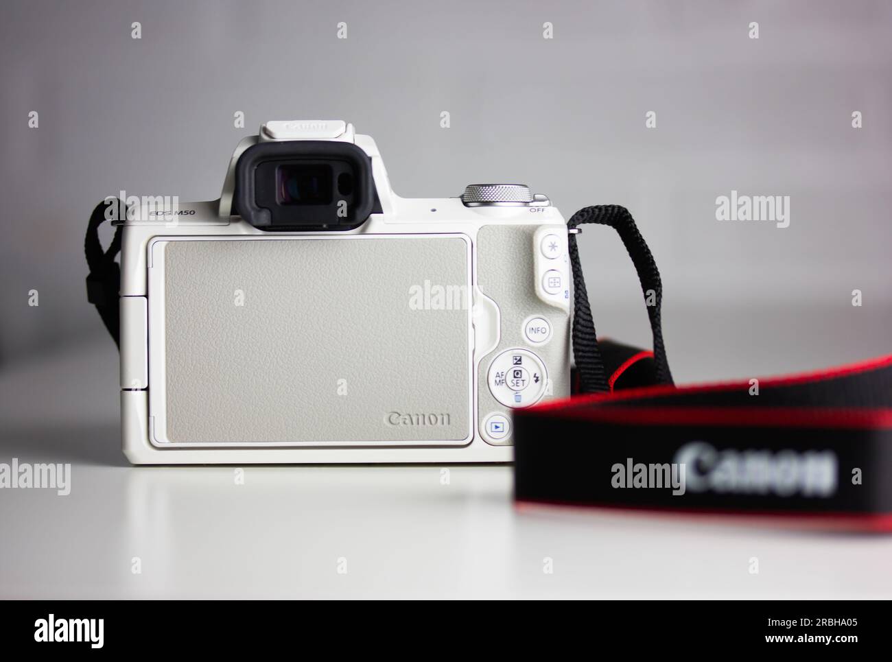 Kyiv, Ukraine. January 7, 2022. White digital mirrorless 4K camera ...