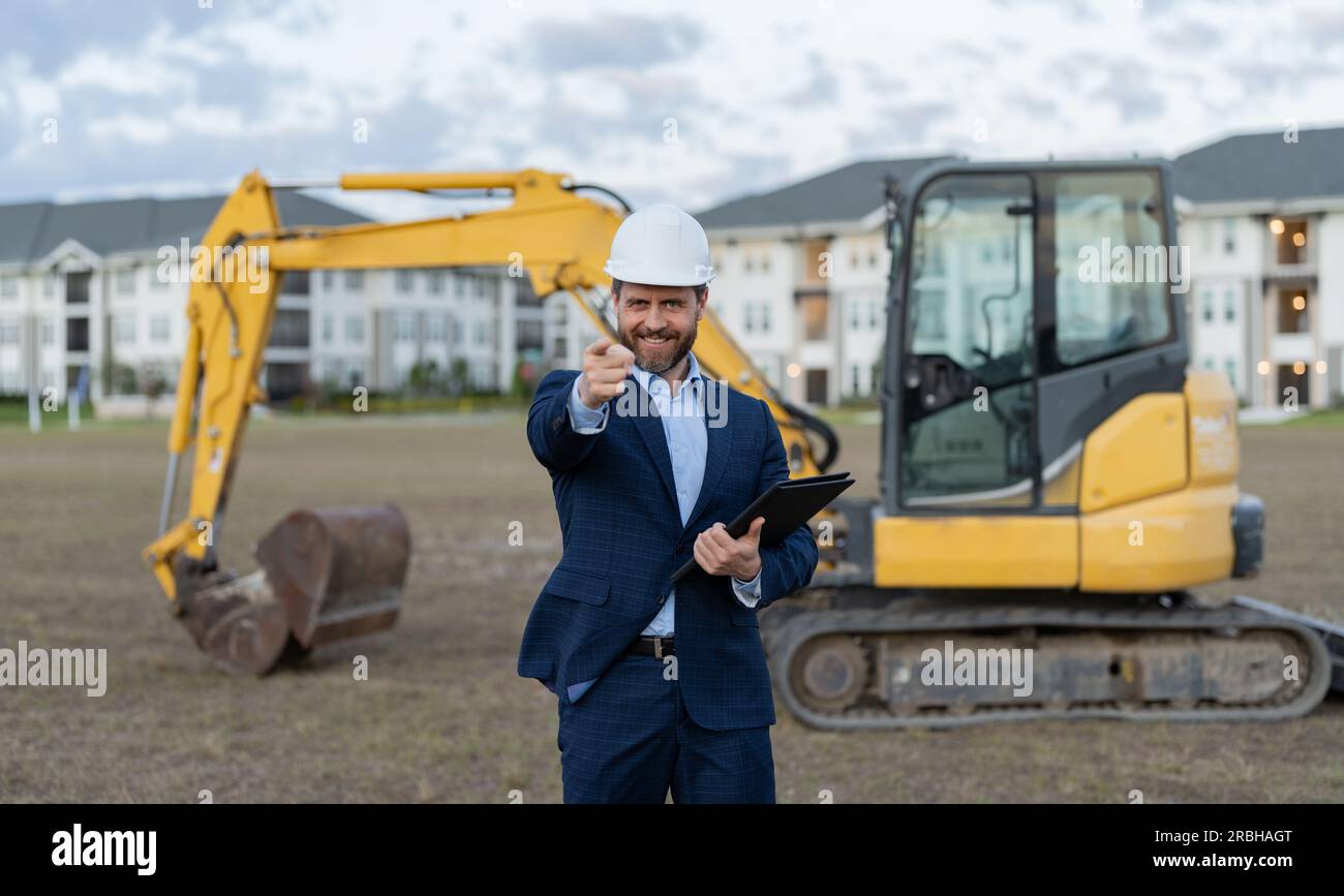 construction inspector engineer architecting, pointing finger ...