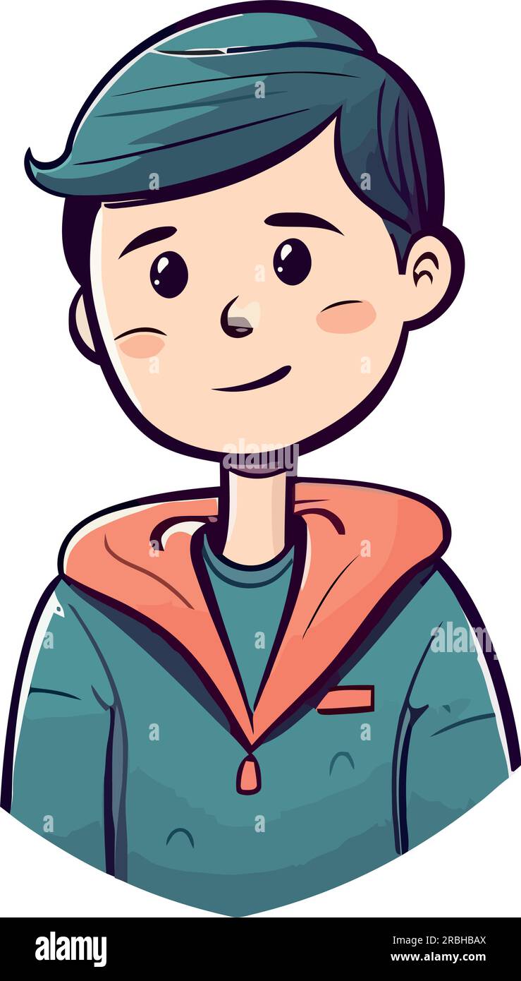 Smiling boy in cute cartoon illustration portrait Stock Vector Image ...