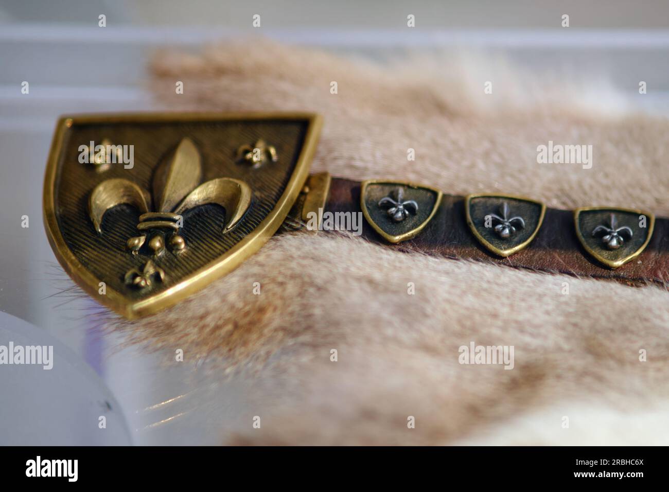 Retro raincoat clasps made of leather and metal. Objects of medieval ...