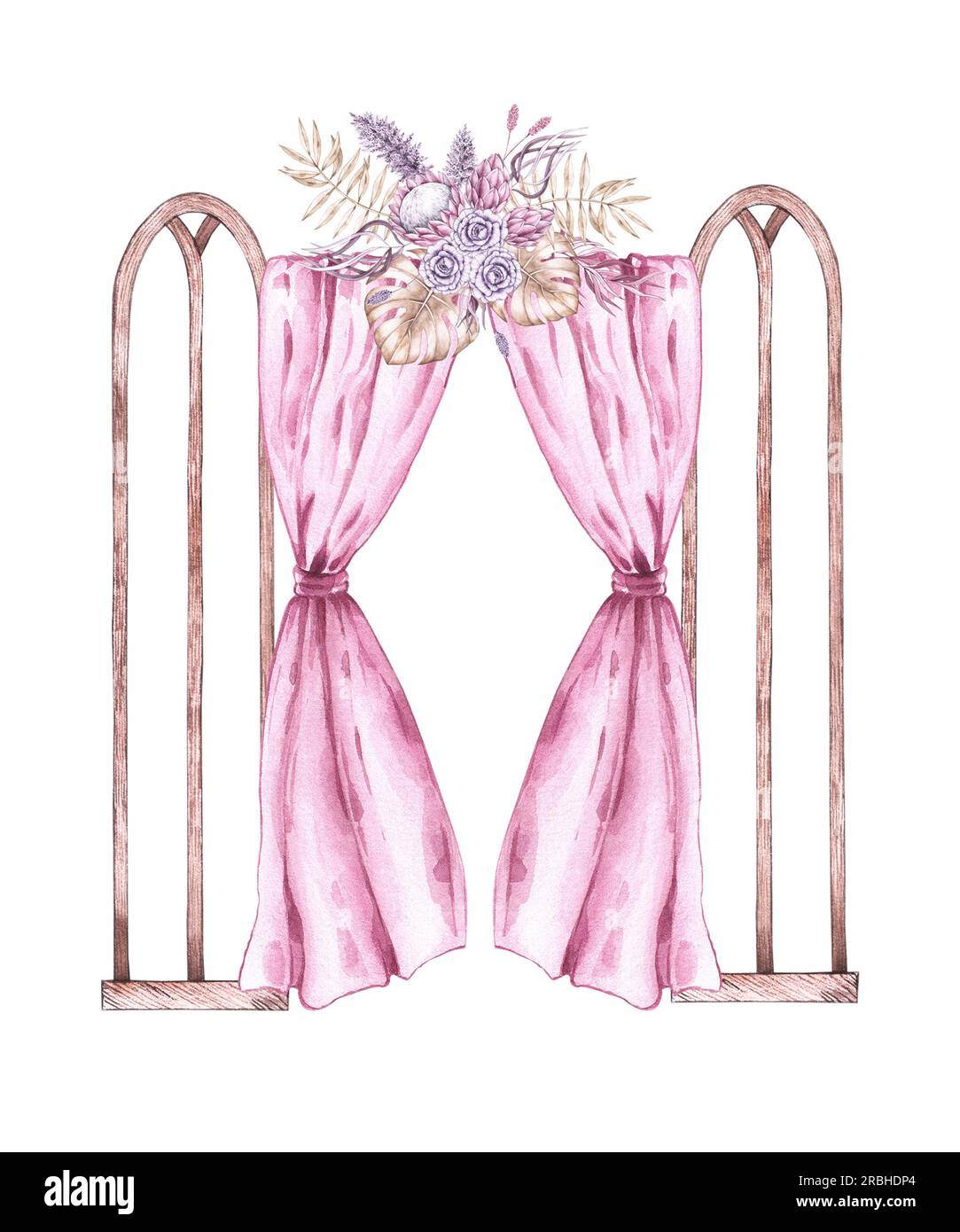 Wedding arch in boho style on a white background. Hand-drawn watercolor ...