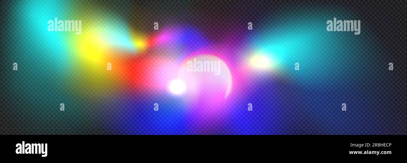Realistic rainbow light prism effect on transparent background. Vector illustration of hologram ...