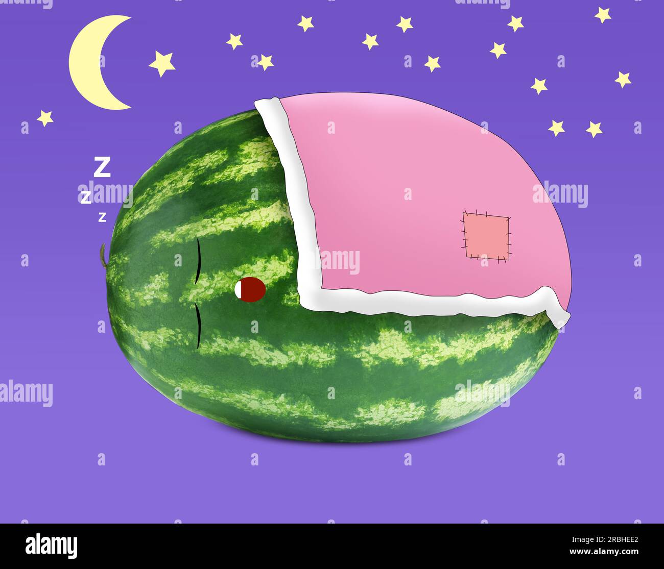 Creative artwork. Cute watermelon sleeping, covered with blanket at ...