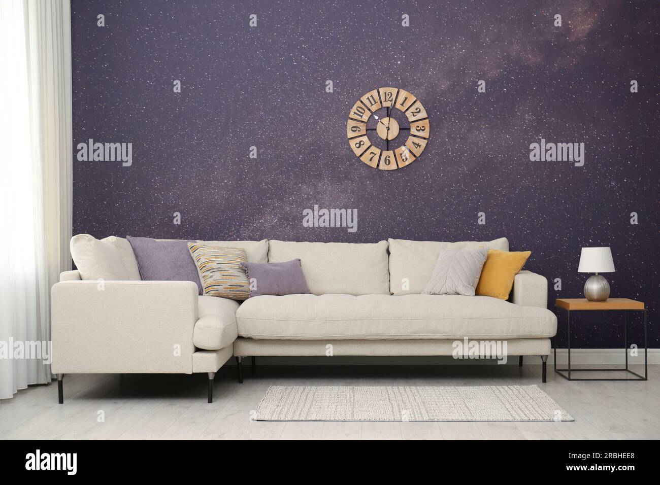 Amazing night starry sky as wallpaper pattern. Living room interior ...