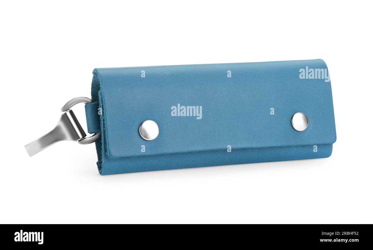 Stylish leather keys holder isolated on white Stock Photo - Alamy