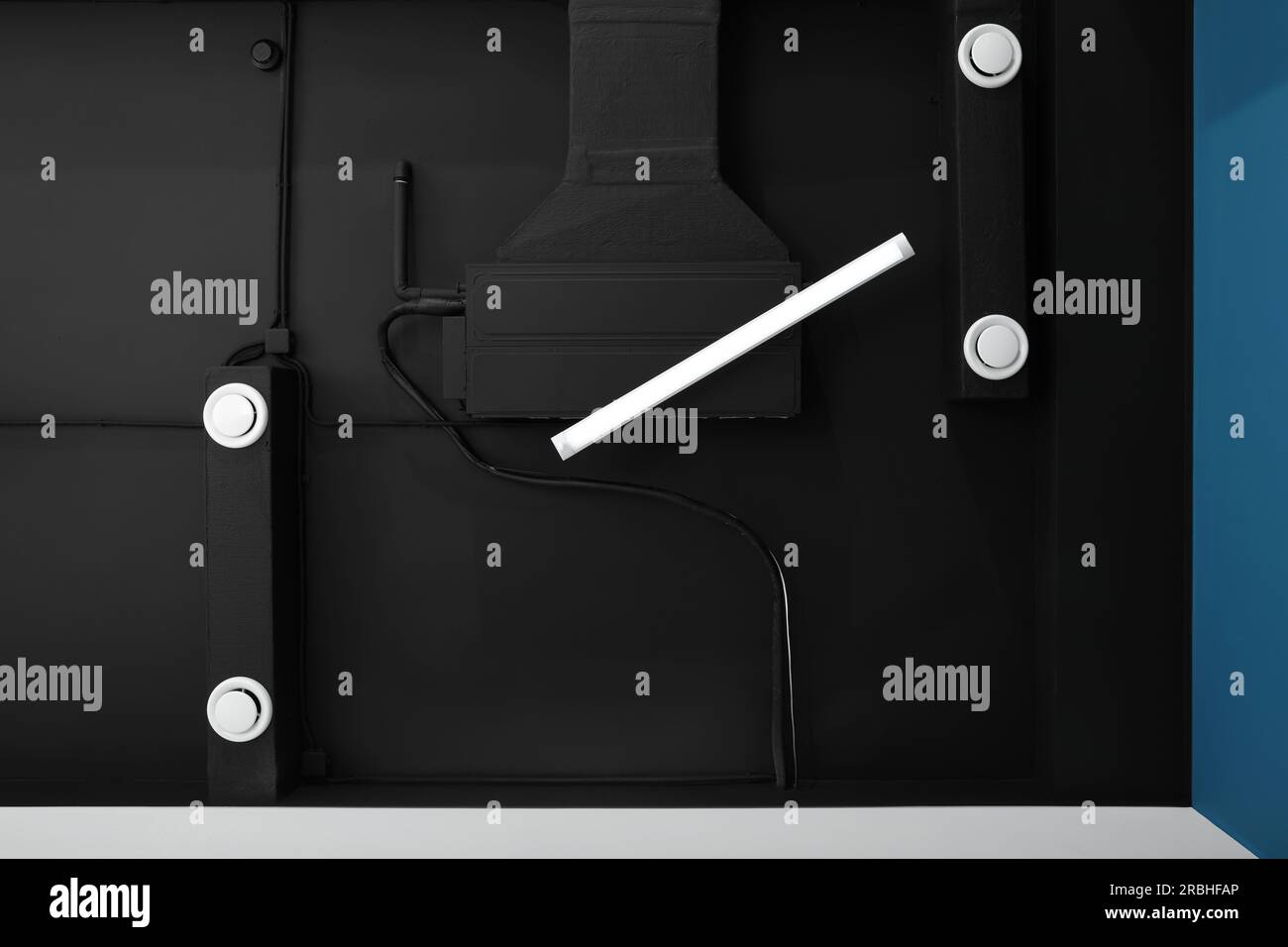 Black ceiling with modern lighting in room, bottom view Stock Photo - Alamy