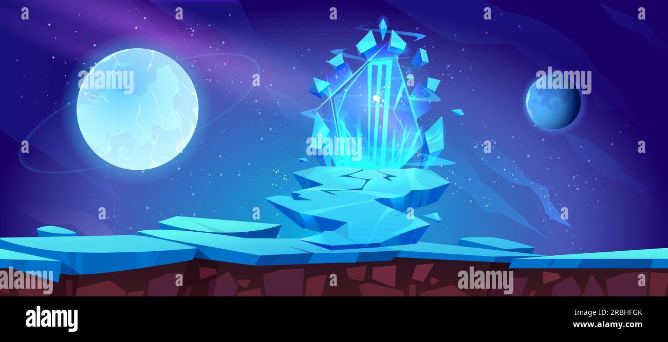 Space game platform with magic ice portal. Vector cartoon illustration ...