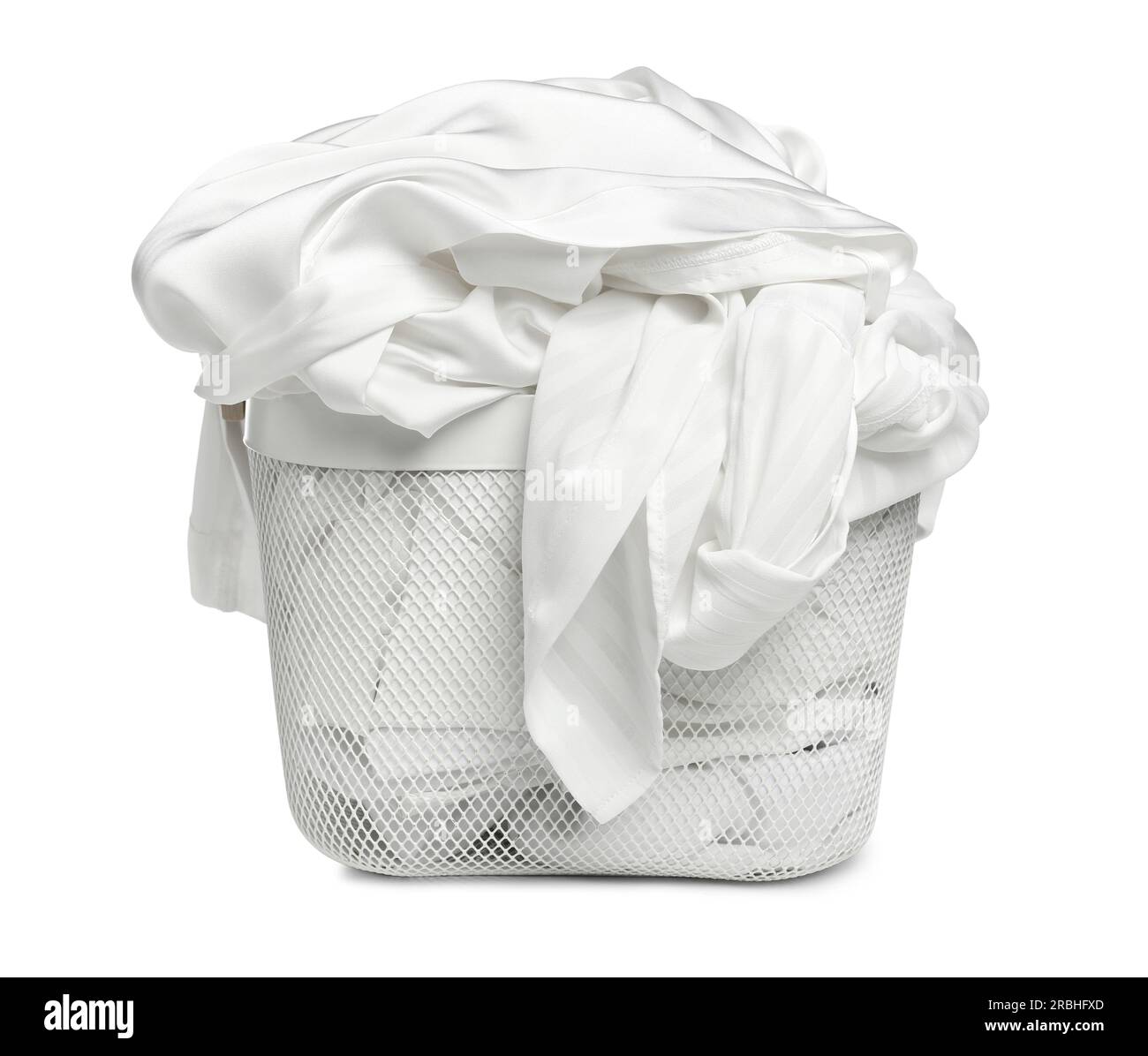 Laundry basket with clean clothes isolated on white Stock Photo - Alamy