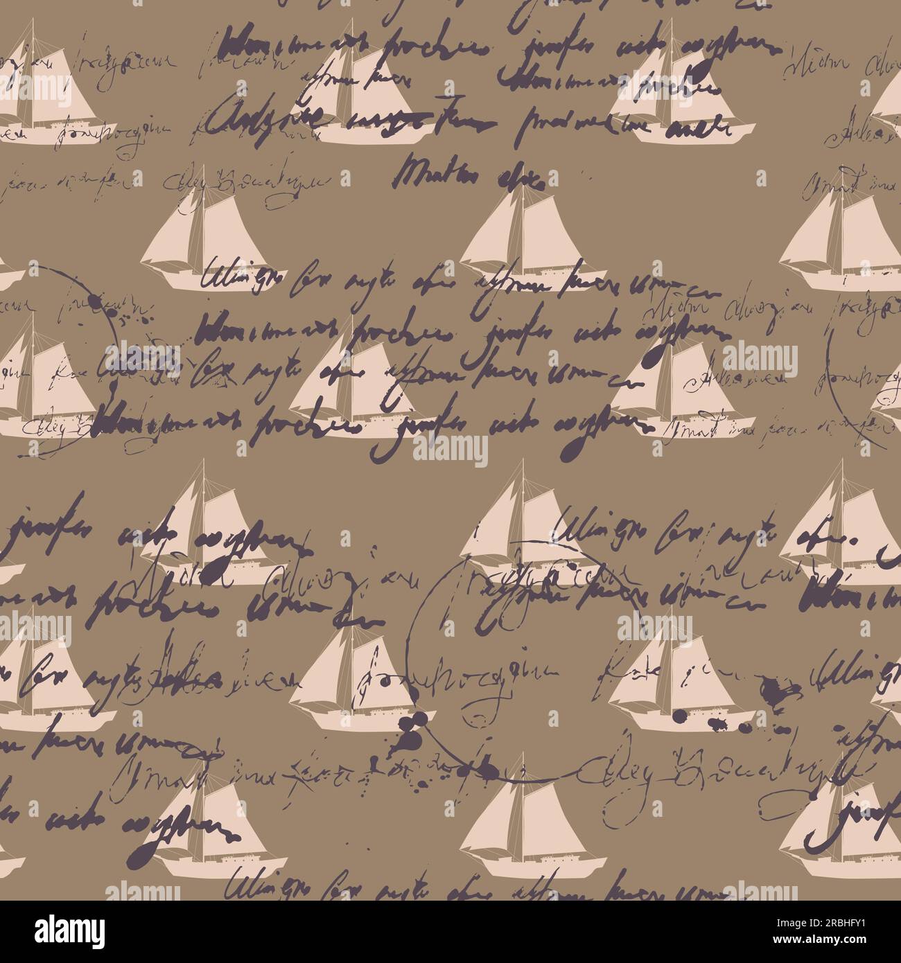 Vessel seamless pattern, unreadable text, handwritten notes, vector ...