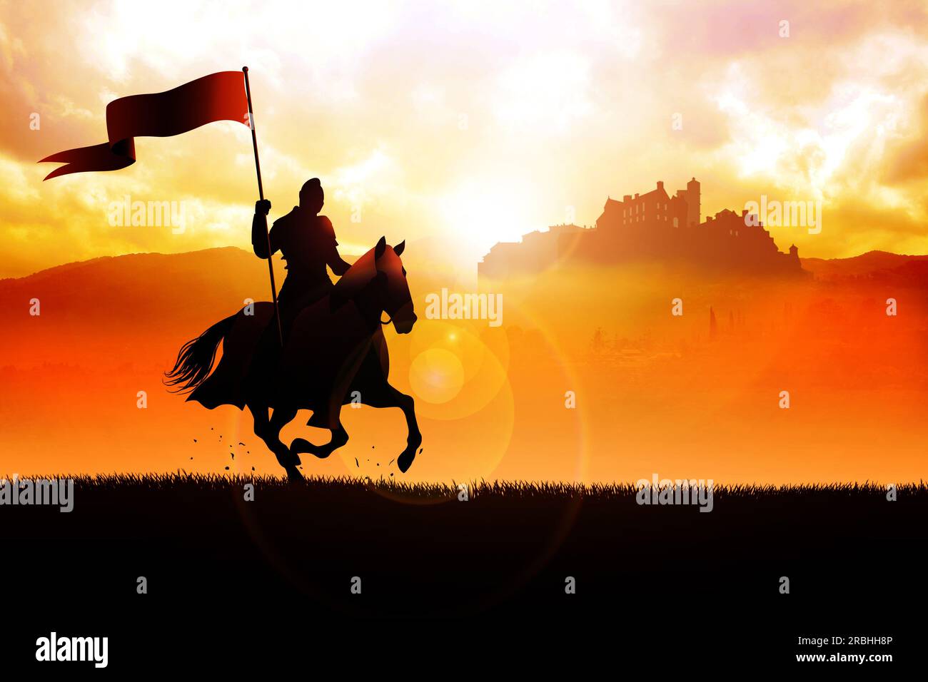 Medieval knight on horse flag hi-res stock photography and images - Alamy