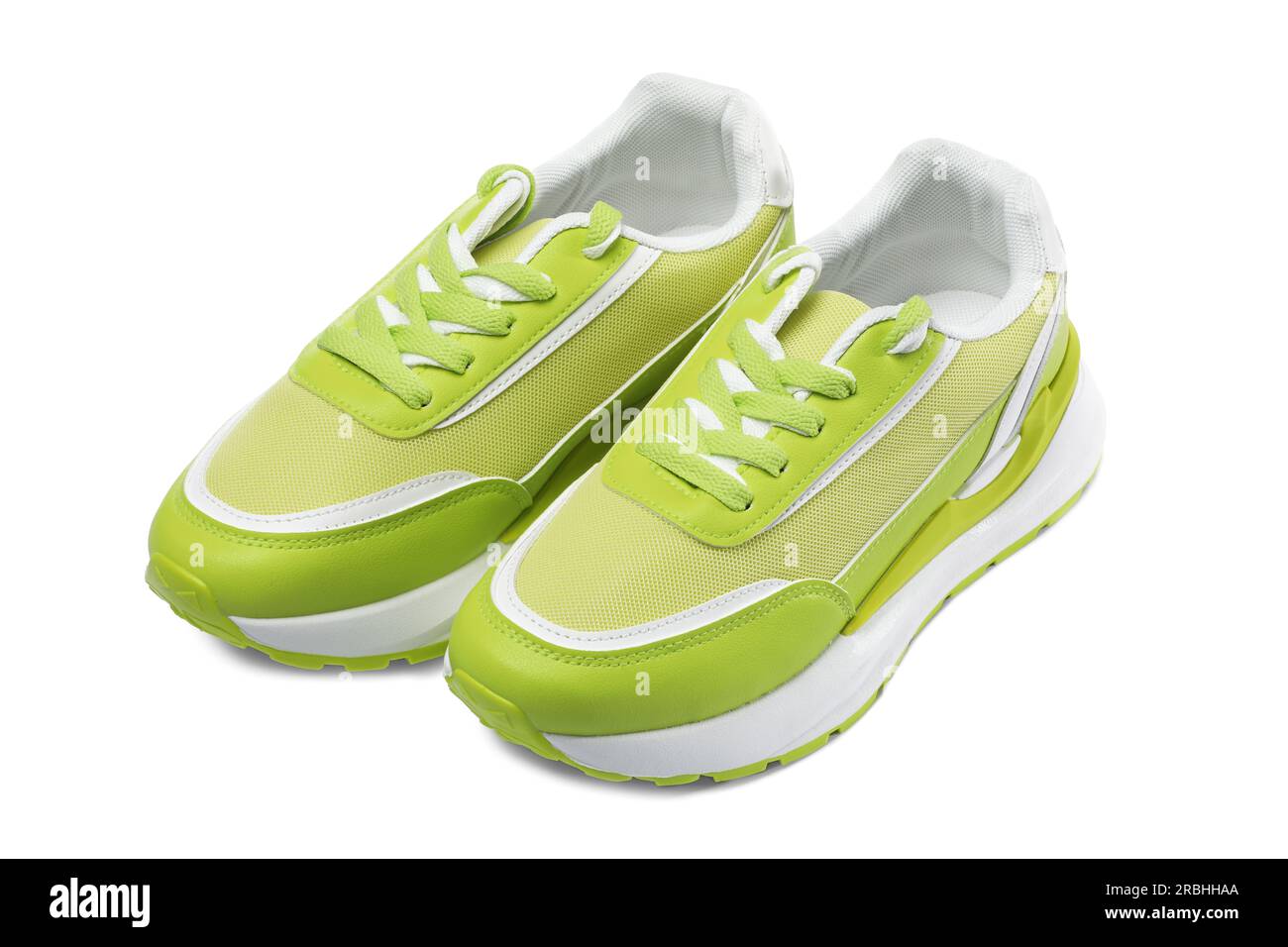 Pair of stylish light green sneakers on white background Stock Photo ...